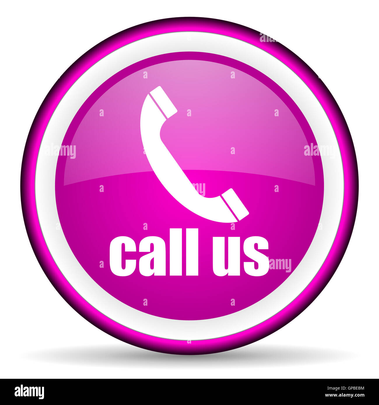 call us violet glossy icon on white background Stock Photo - Alamy