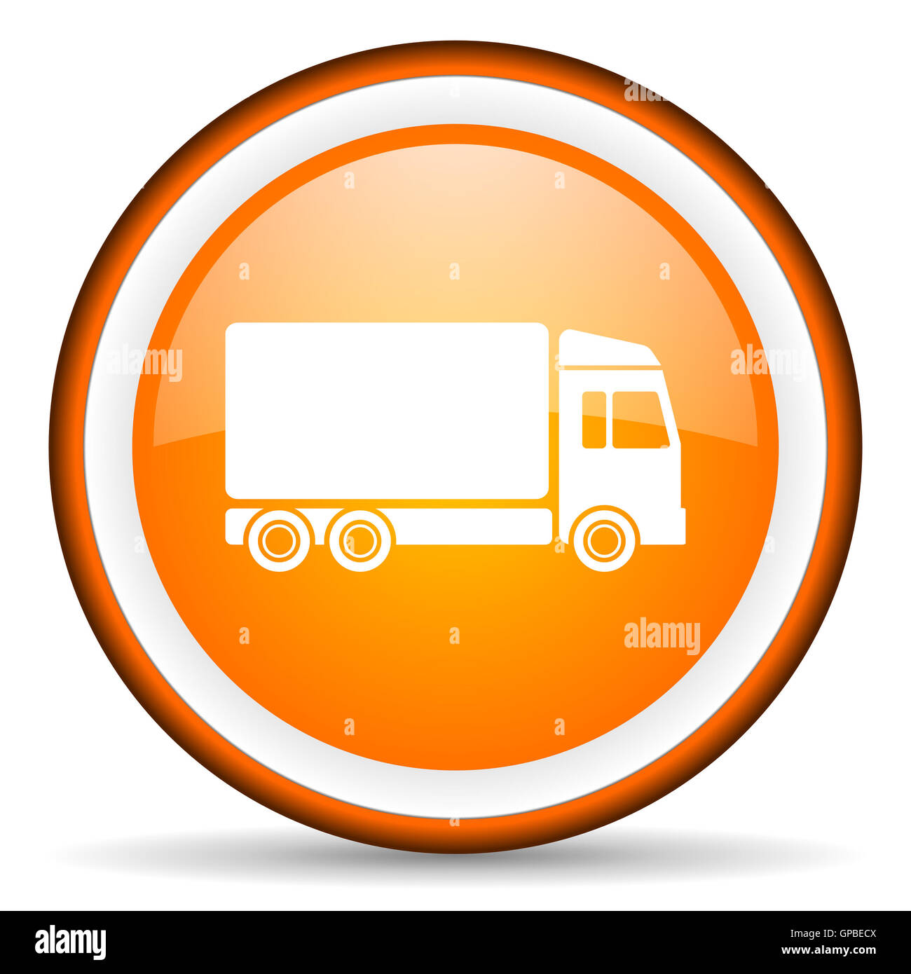 delivery orange glossy circle icon on white background Stock Photo - Alamy