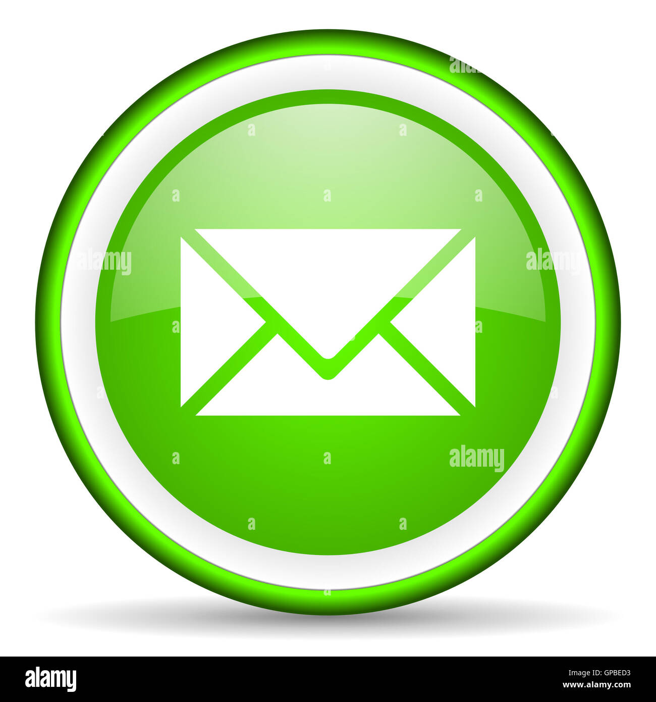 mail green glossy icon on white background Stock Photo - Alamy