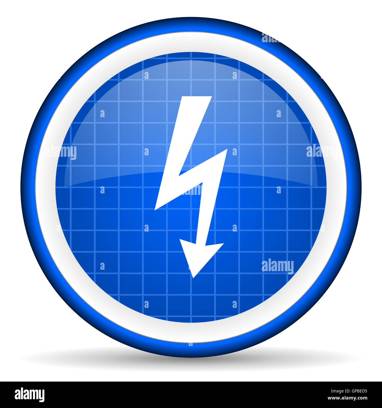 lightning blue glossy icon on white background Stock Photo - Alamy