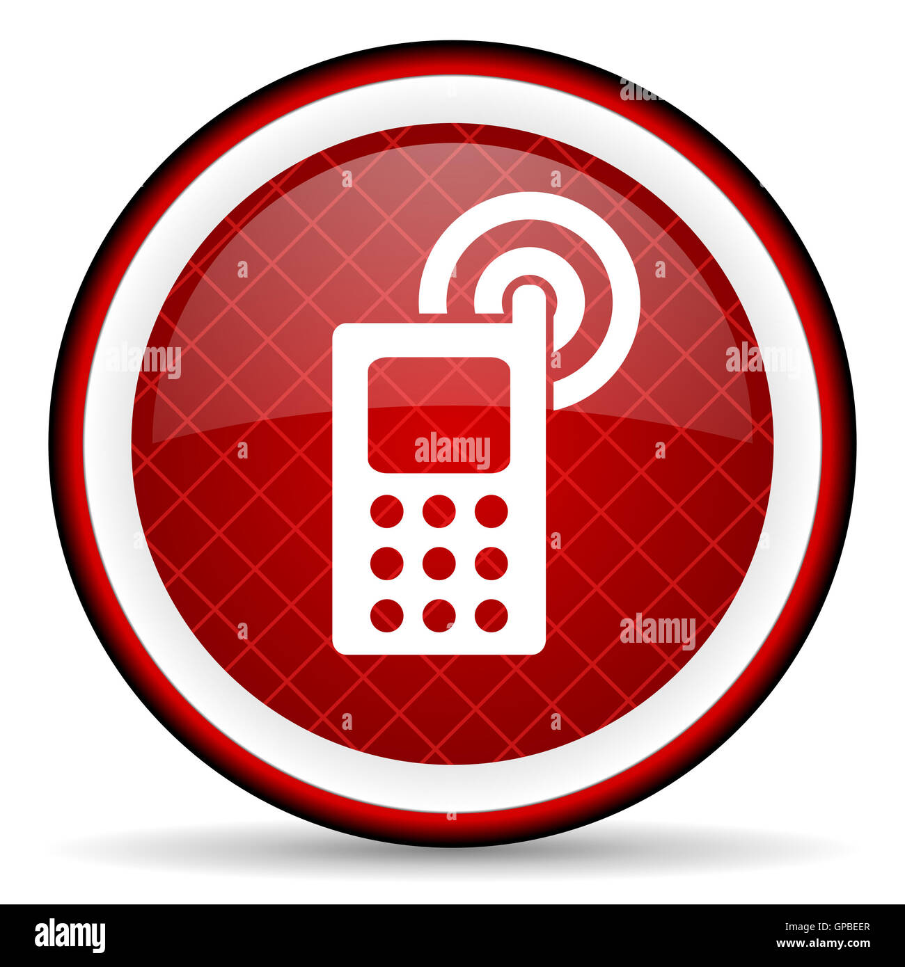 cellphone red glossy icon on white background Stock Photo - Alamy