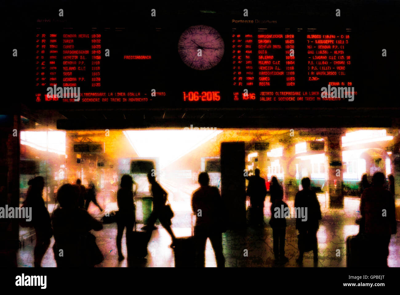 passengers at train station,waiting for information time of departure ...
