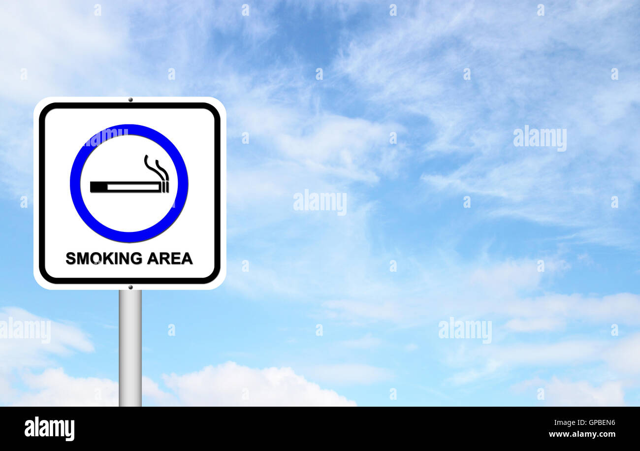 smoking area sign with blue sky Stock Photo - Alamy