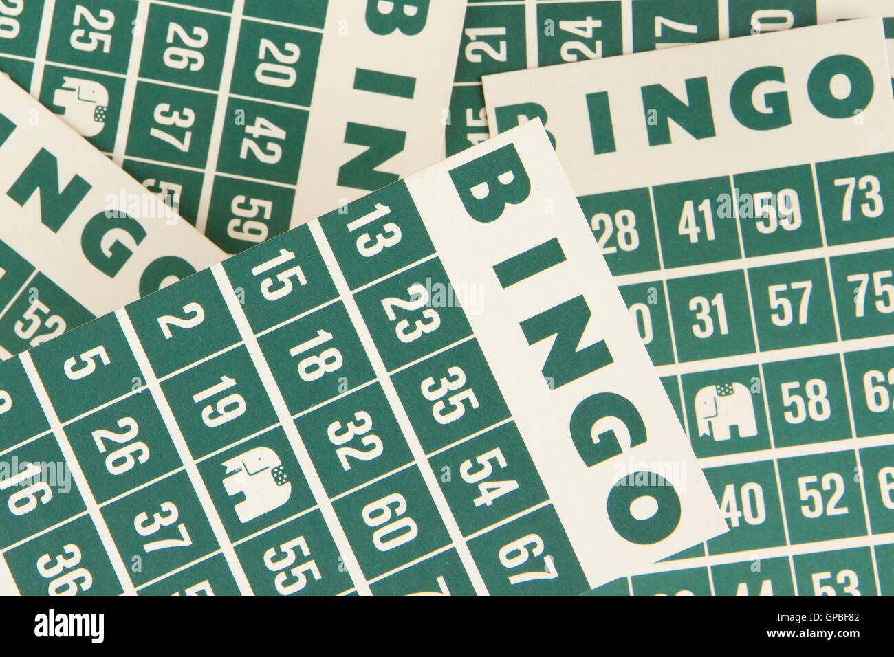 Green bingo cards isolated Stock Photo - Alamy