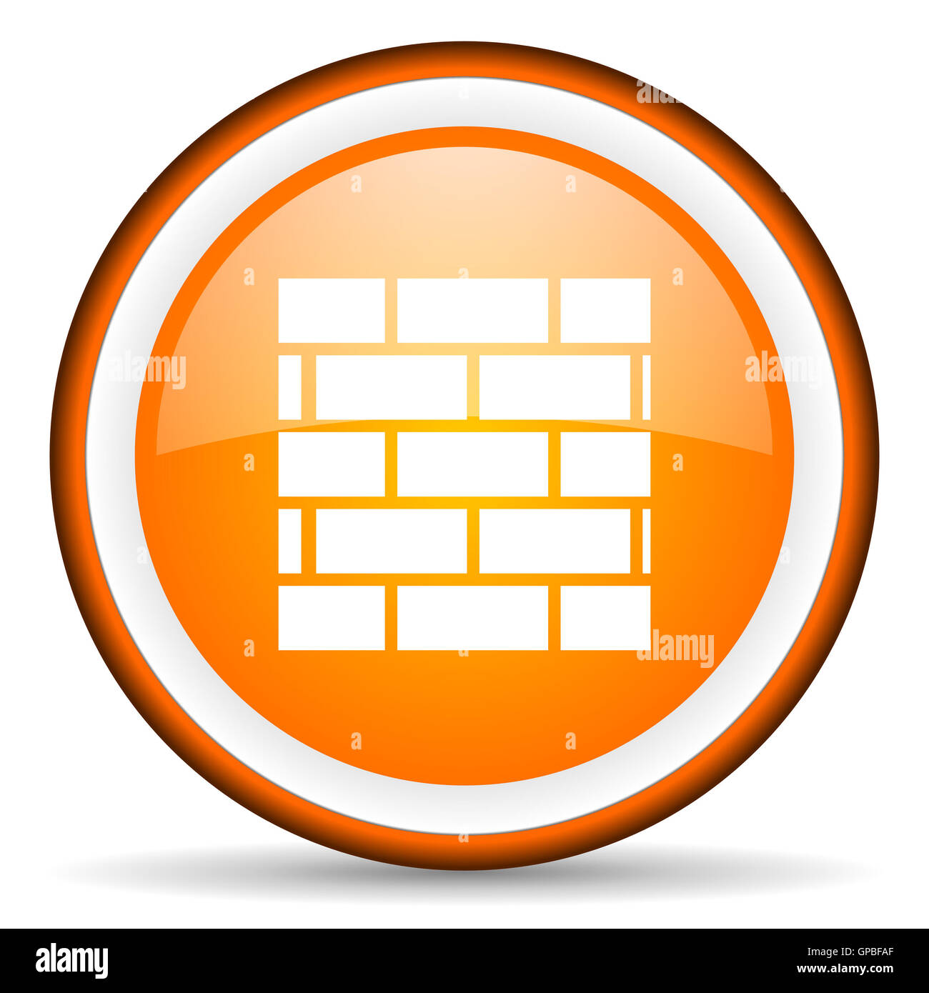 firewall orange glossy circle icon on white background Stock Photo - Alamy