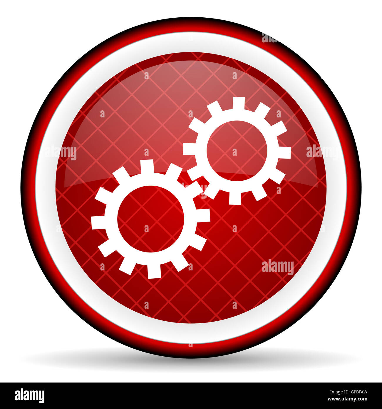 gears red glossy icon on white background Stock Photo - Alamy