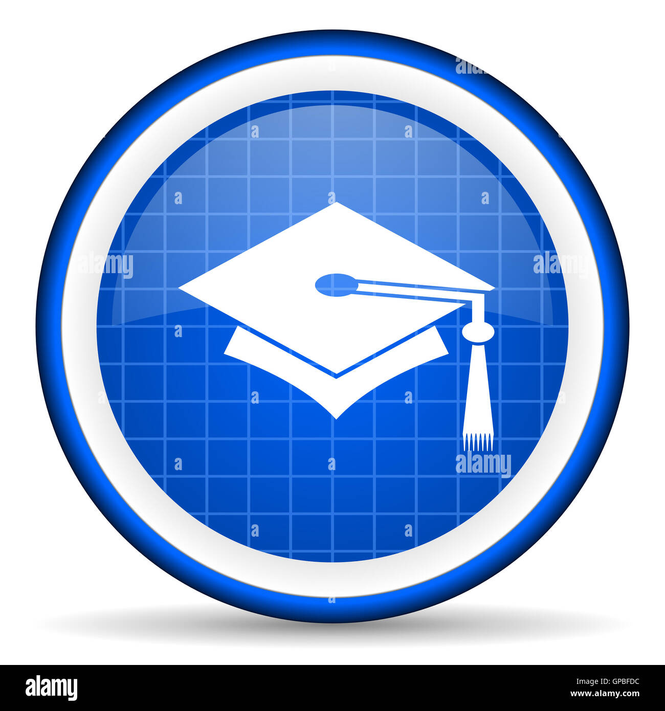 graduation blue glossy icon on white background Stock Photo - Alamy