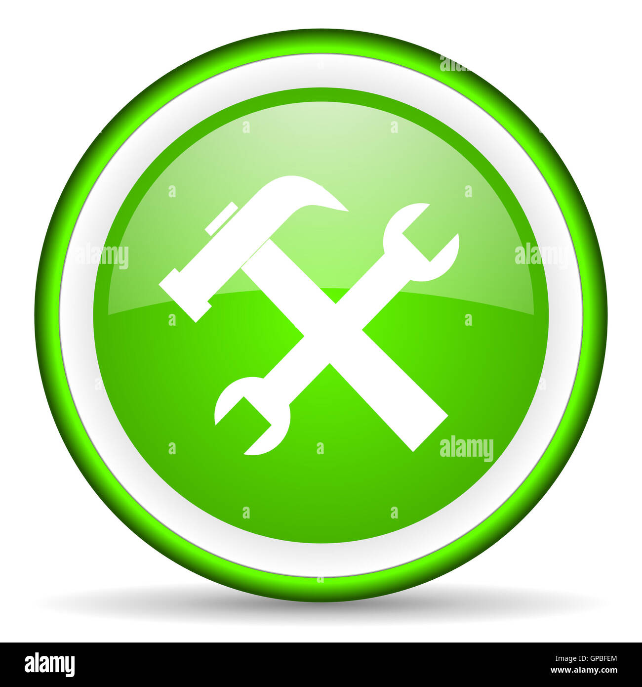 tools green glossy icon on white background Stock Photo - Alamy