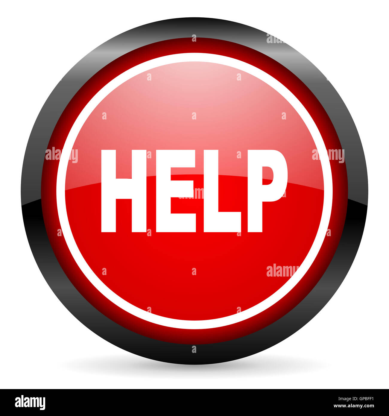 help round red glossy icon on white background Stock Photo - Alamy