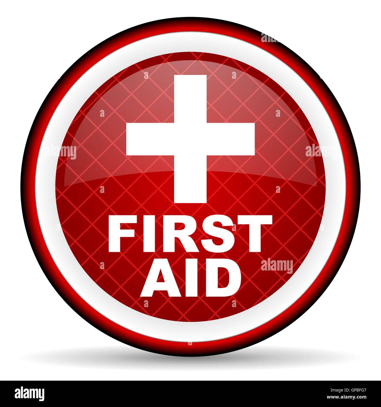 first aid red glossy icon on white background Stock Photo - Alamy