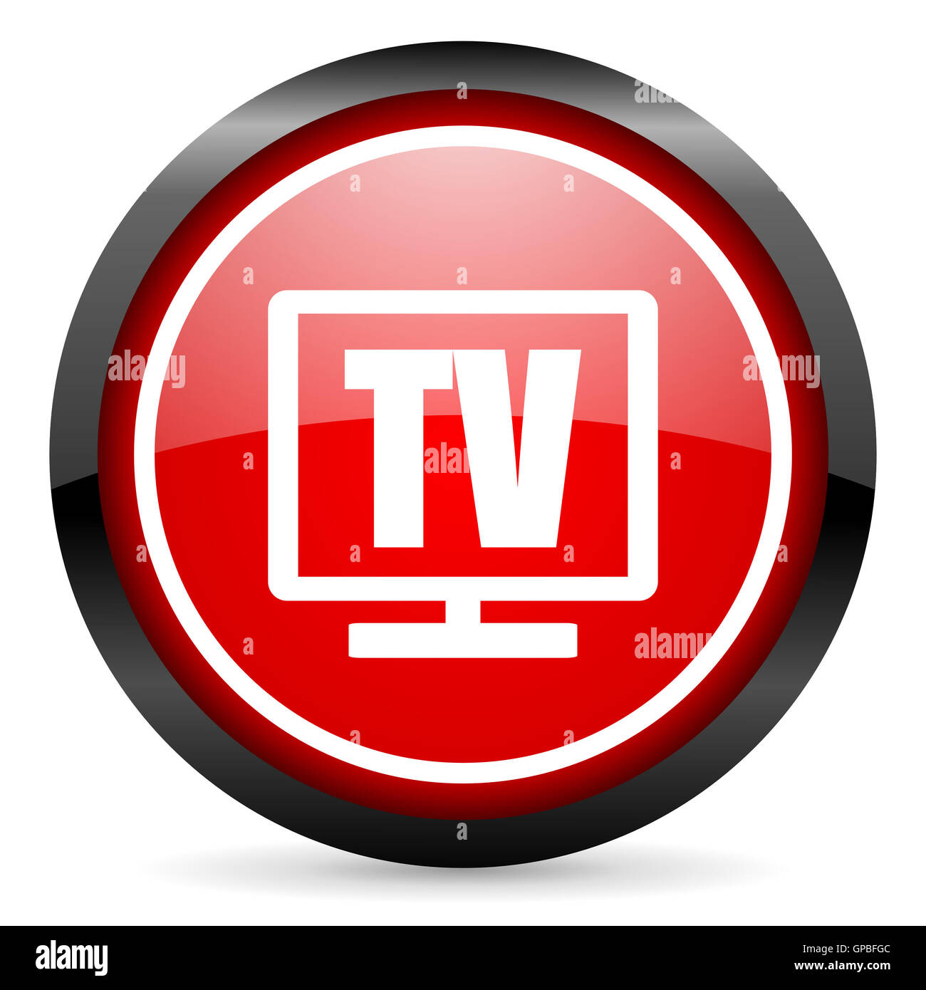tv round red glossy icon on white background Stock Photo - Alamy