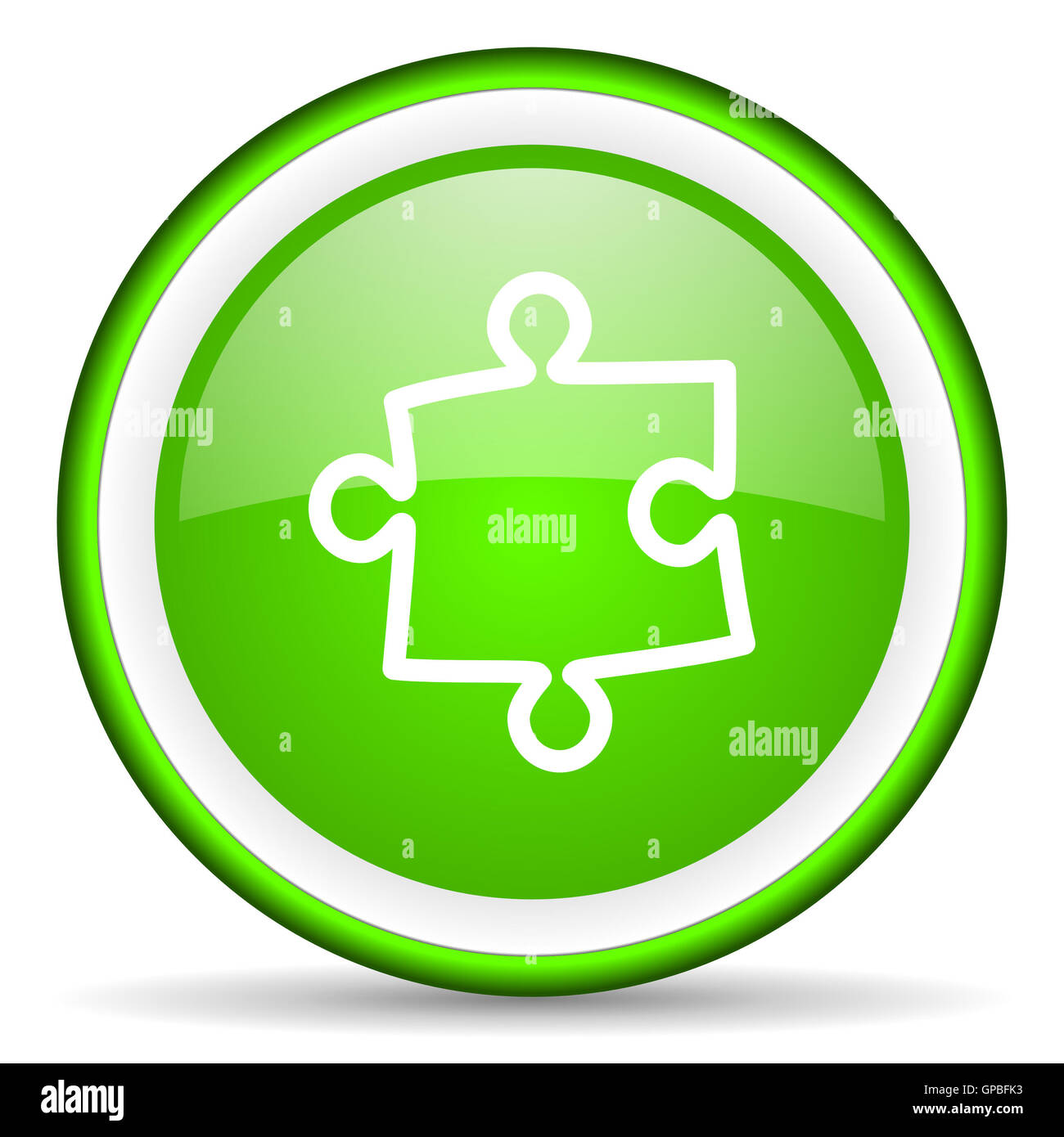 puzzle green glossy icon on white background Stock Photo - Alamy