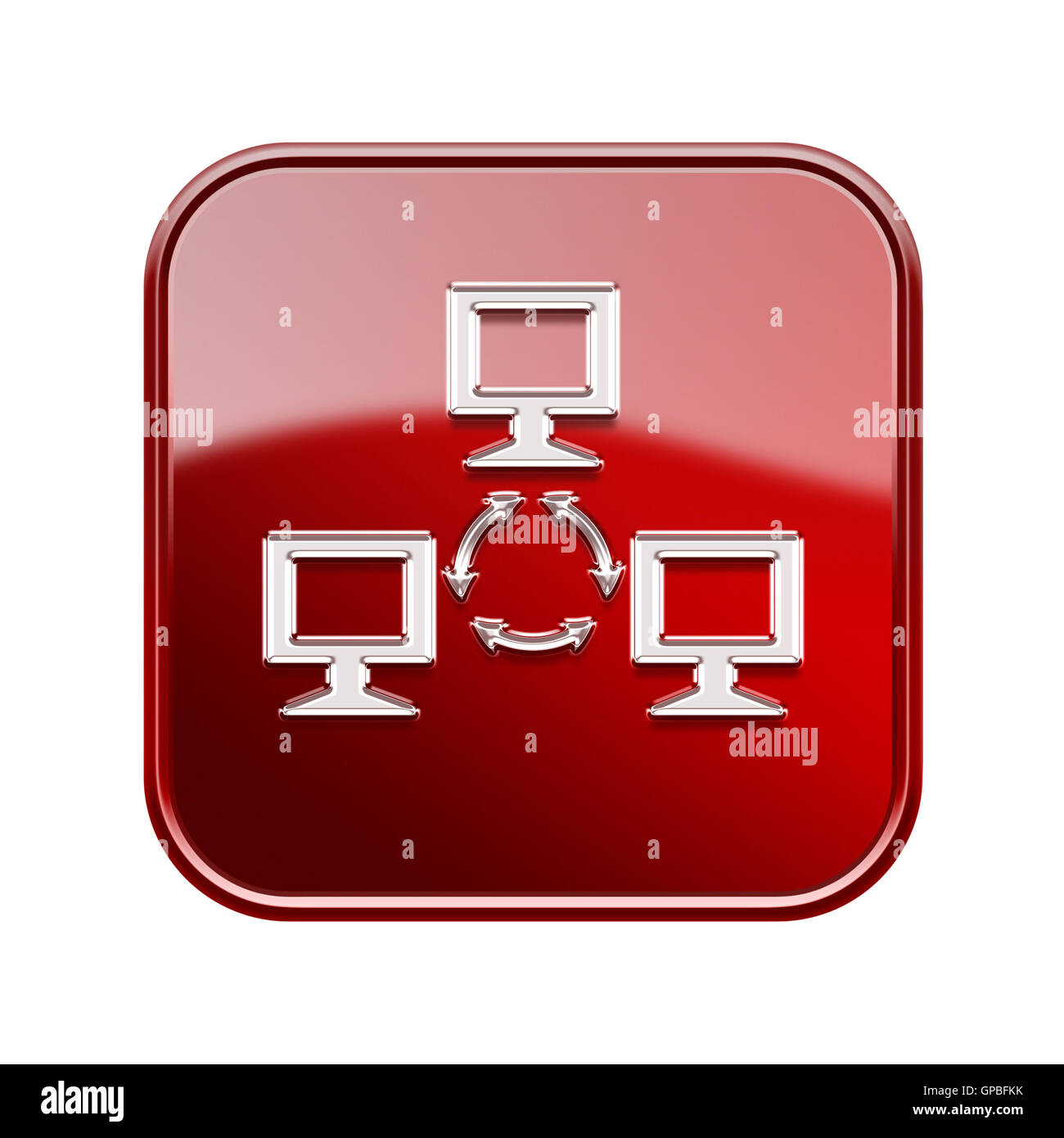 Network icon glossy red, isolated on white background Stock Photo - Alamy
