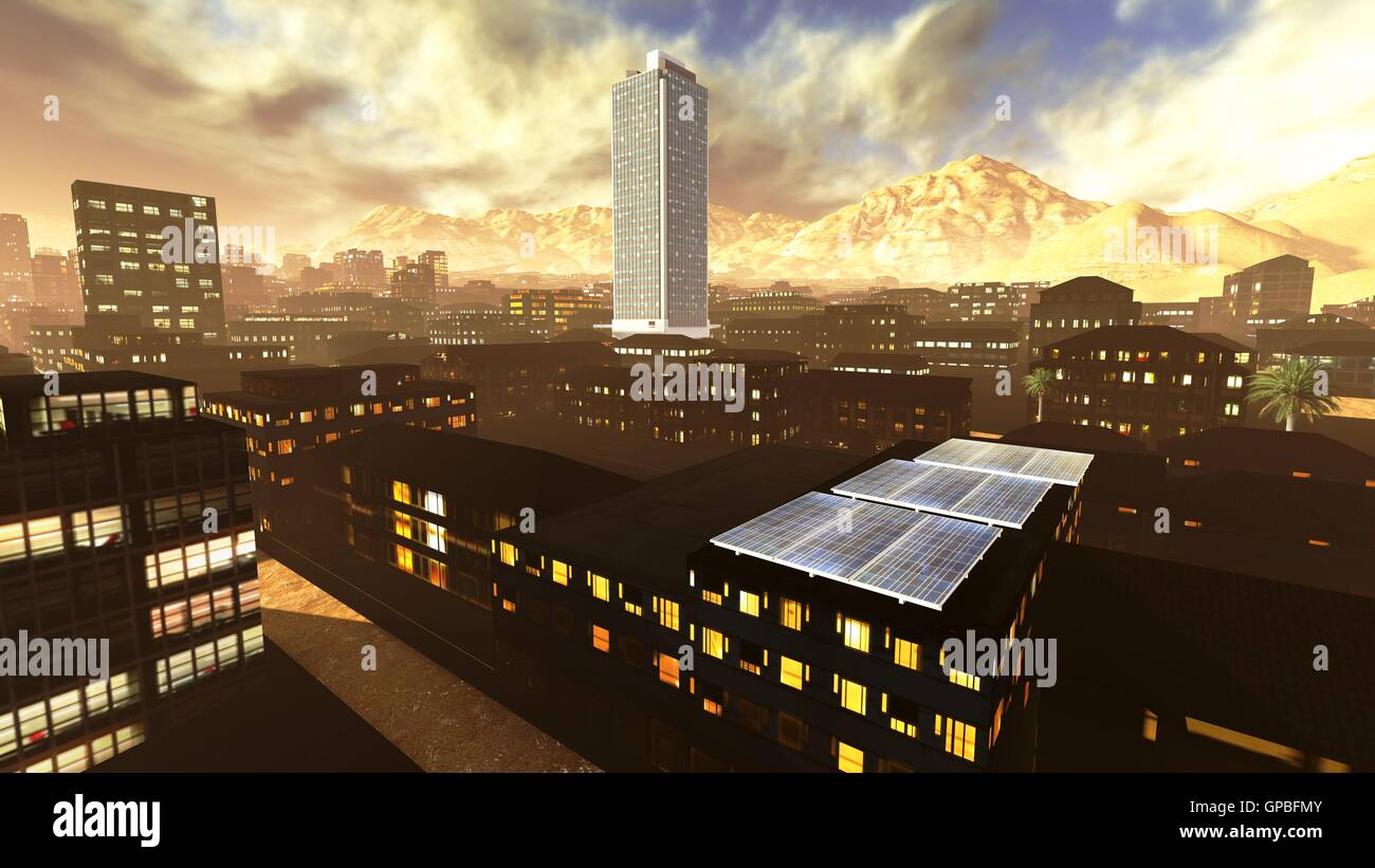 Solar power panels in city Stock Photo - Alamy