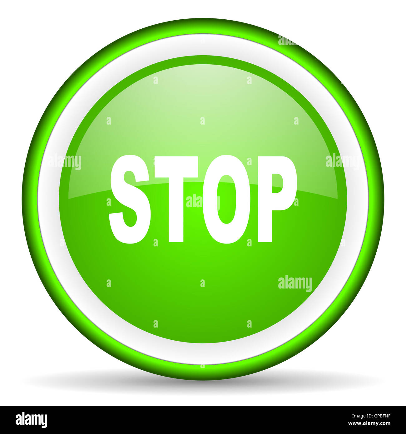 stop green glossy icon on white background Stock Photo - Alamy
