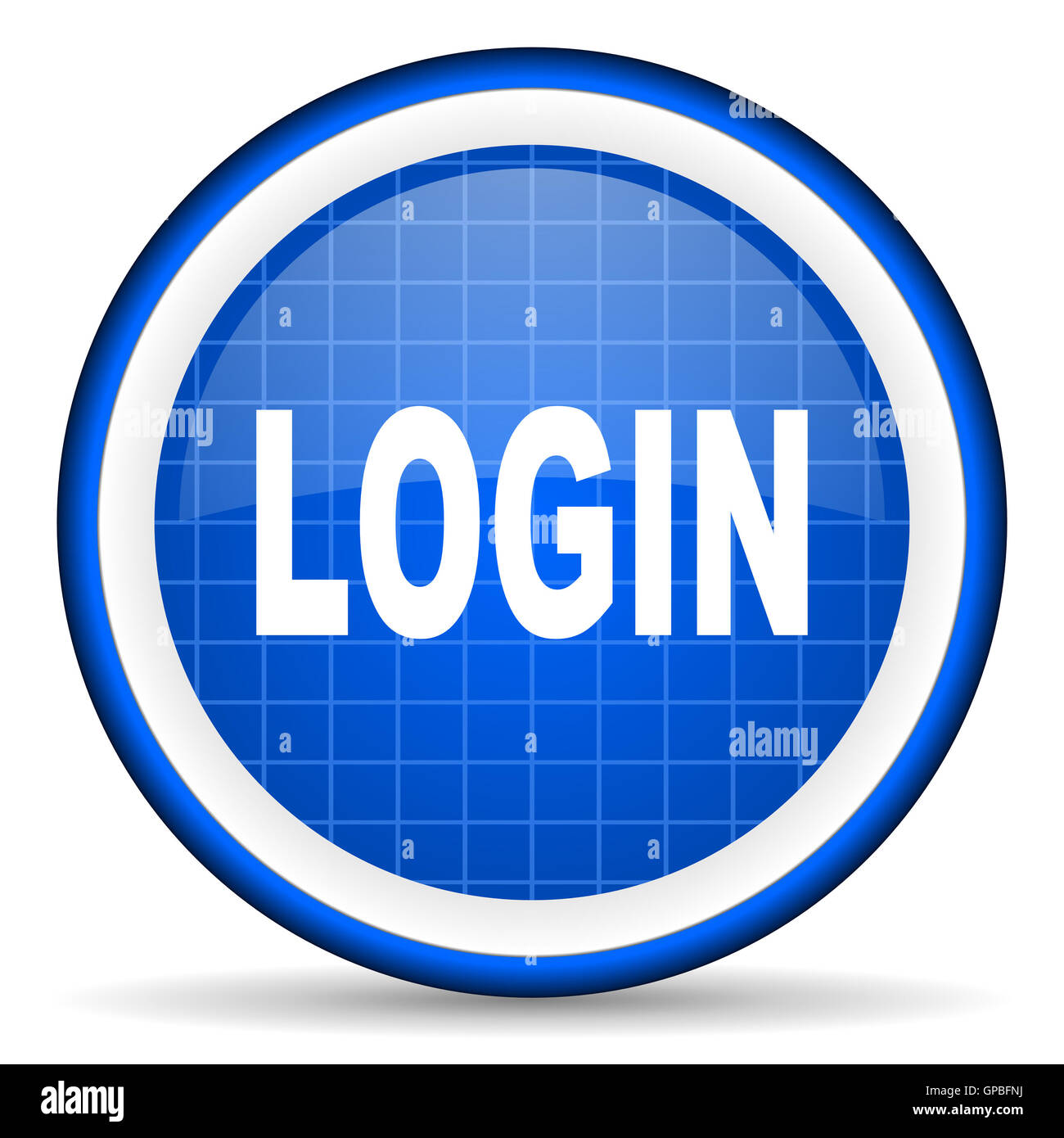 login blue glossy icon on white background Stock Photo - Alamy