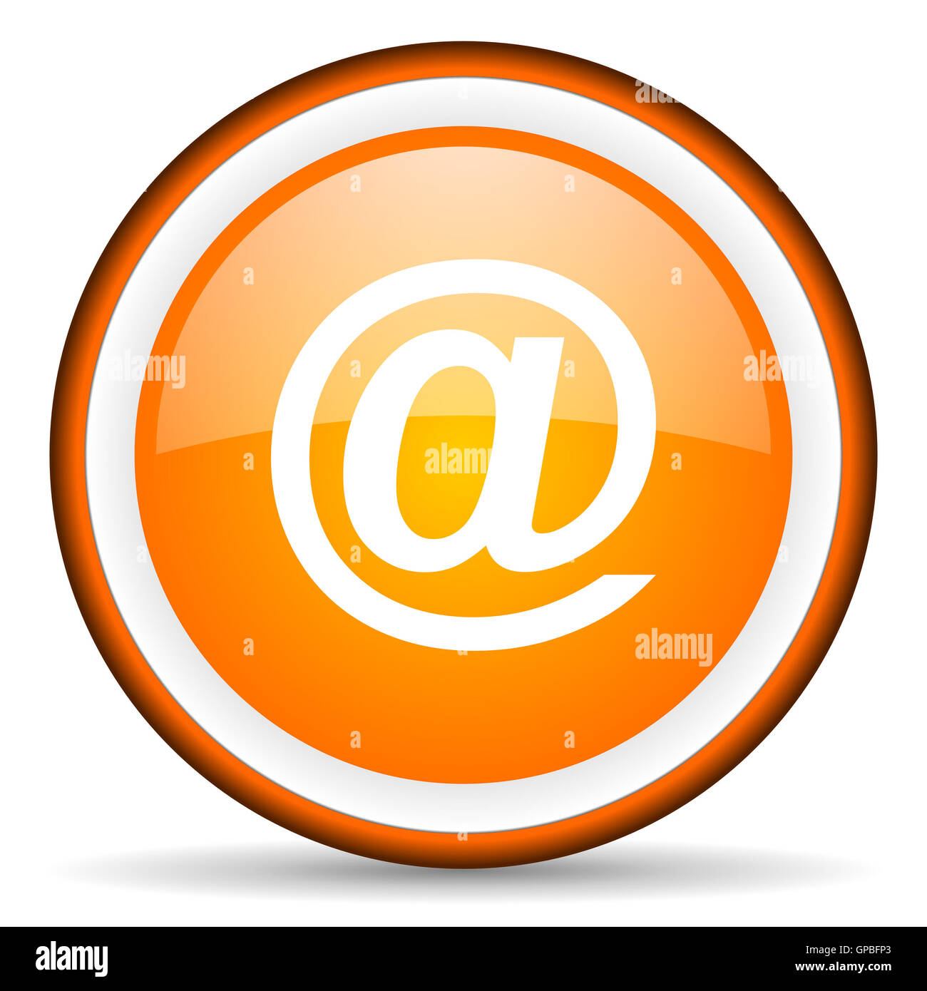 at orange glossy circle icon on white background Stock Photo - Alamy