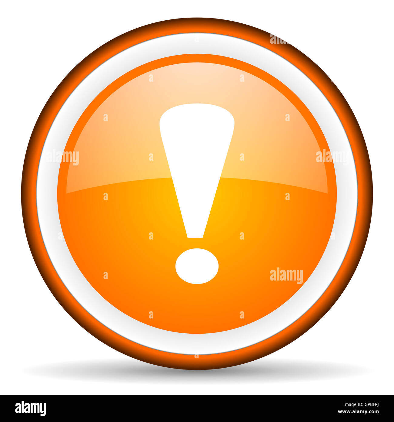 exclamation sign orange glossy circle icon on white background Stock ...