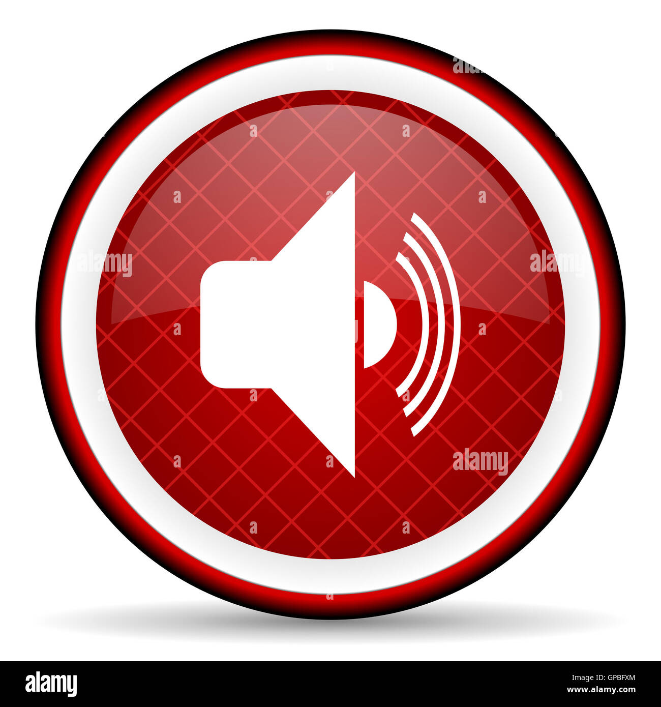 volume red glossy icon on white background Stock Photo - Alamy