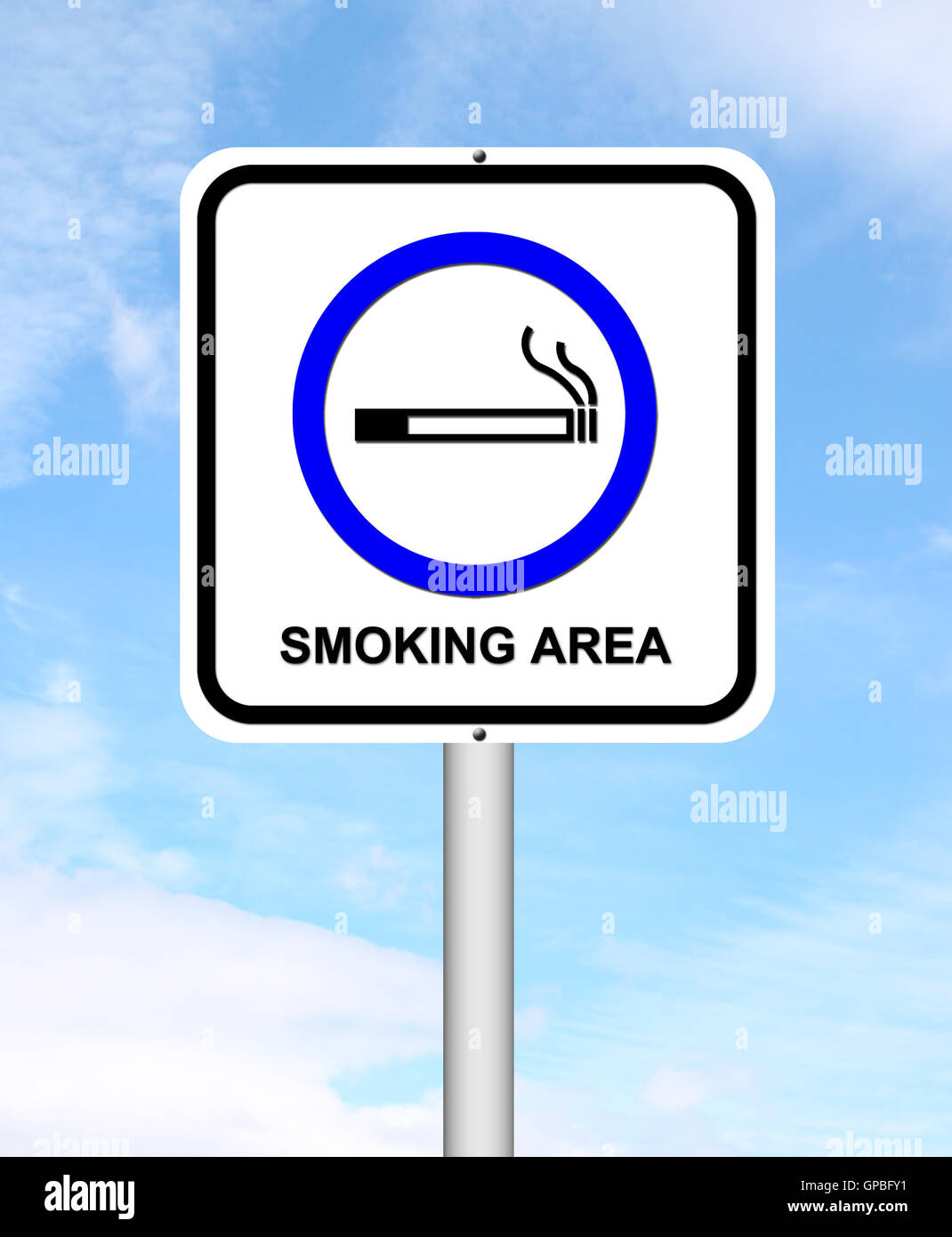 smoking area sign with blue sky Stock Photo - Alamy