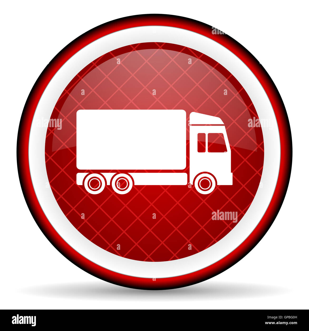 delivery red glossy icon on white background Stock Photo - Alamy