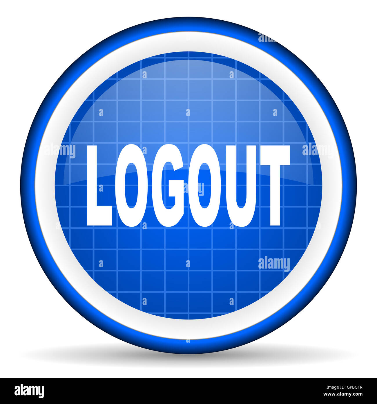 logout blue glossy icon on white background Stock Photo - Alamy
