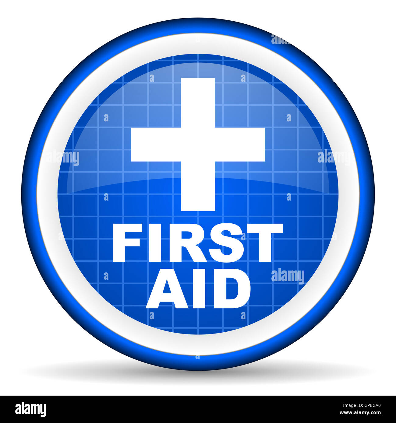first aid blue glossy icon on white background Stock Photo - Alamy