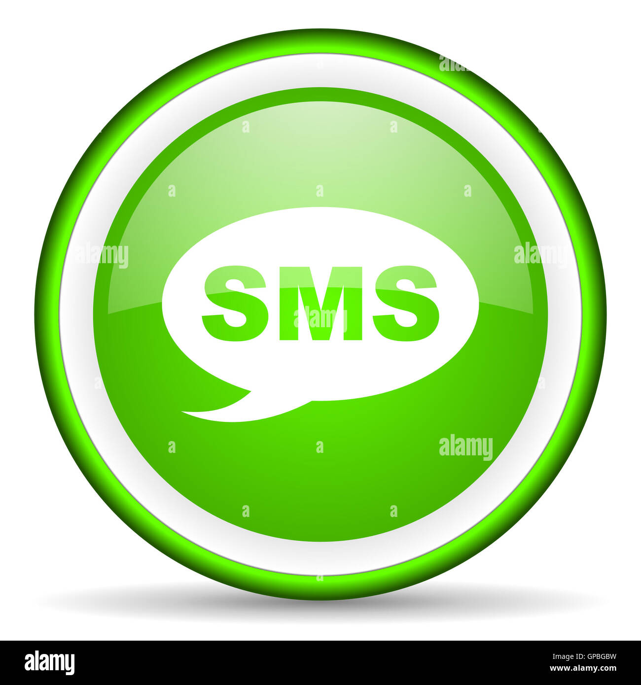 sms green glossy icon on white background Stock Photo - Alamy