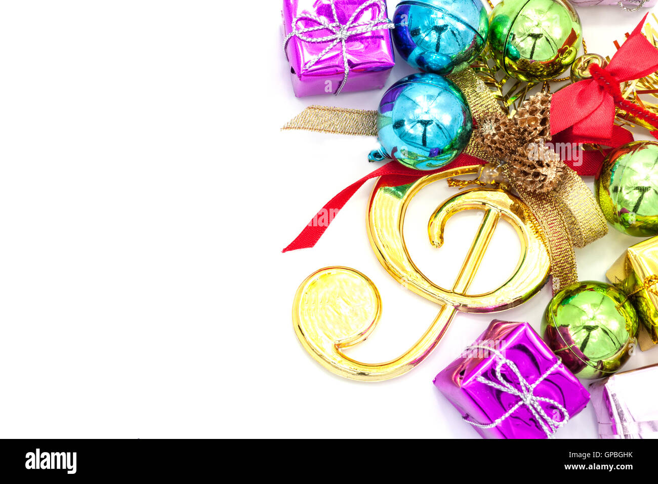 Golden musical notes and Christmas tool Stock Photo - Alamy