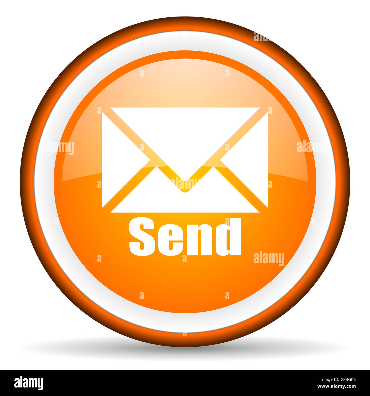 send orange glossy circle icon on white background Stock Photo - Alamy