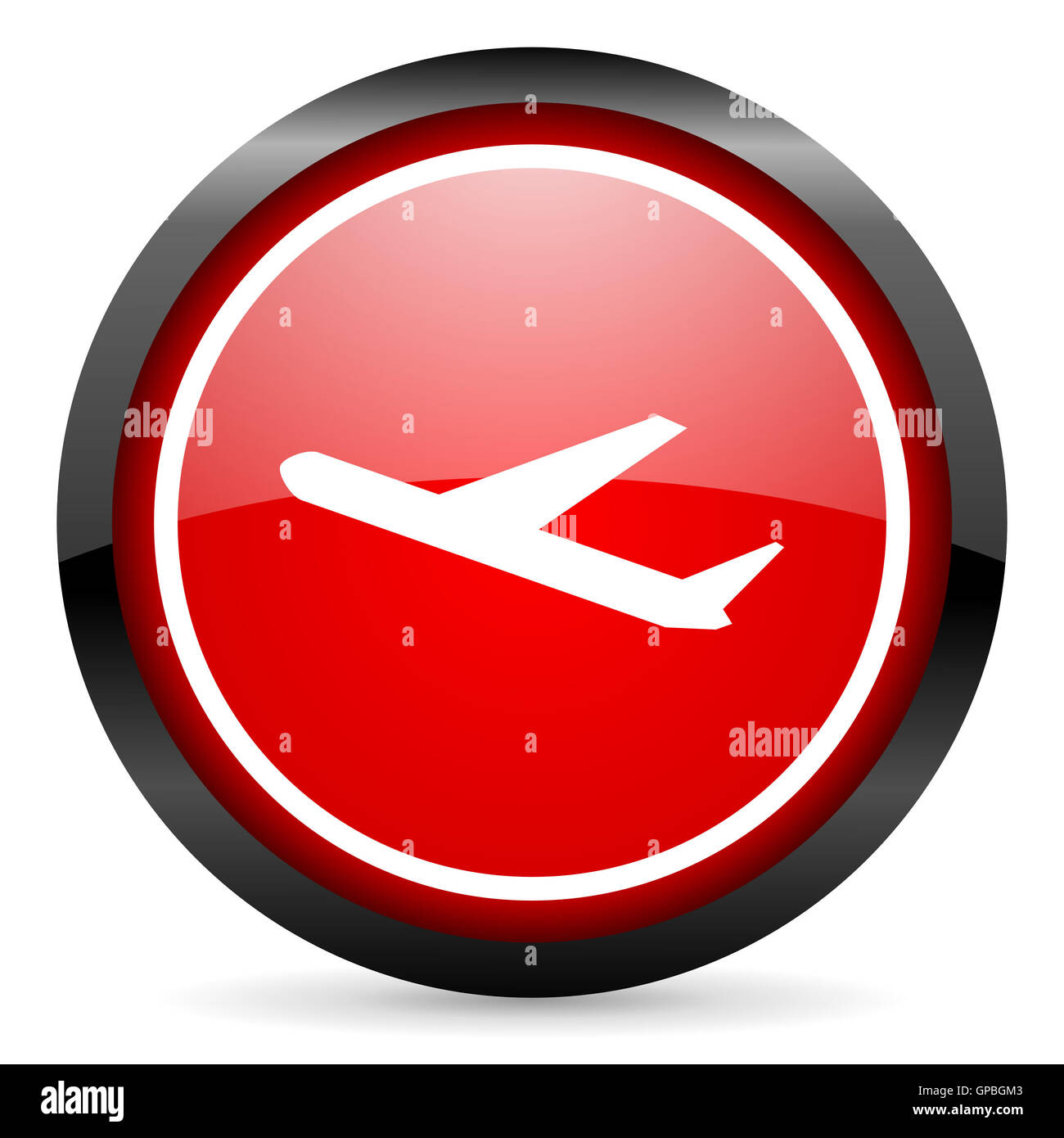 airplane round red glossy icon on white background Stock Photo - Alamy