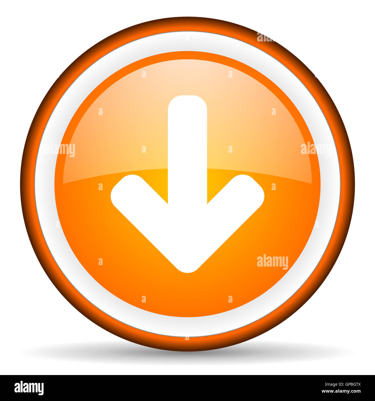 arrow down orange glossy circle icon on white background Stock Photo ...