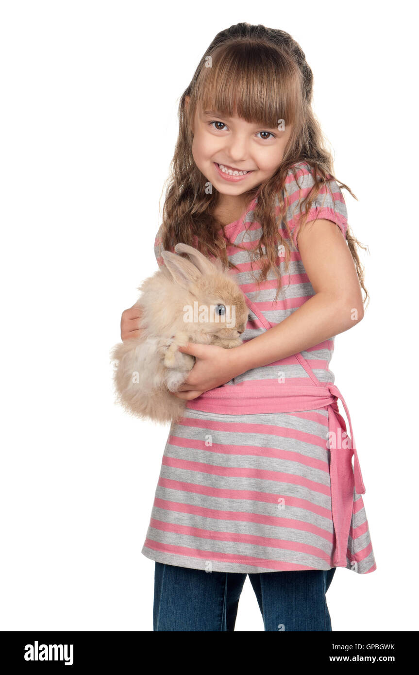 Little girl with rabbit Stock Photo - Alamy