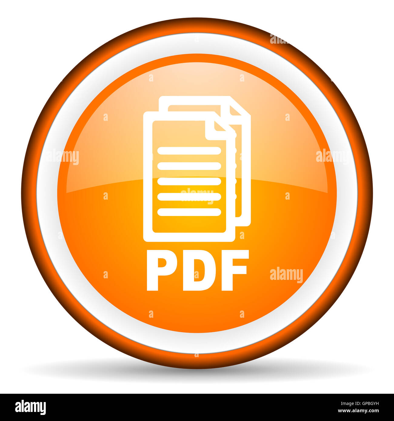 pdf orange glossy circle icon on white background Stock Photo - Alamy