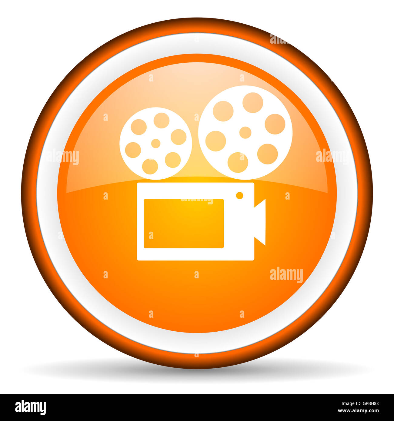 cinema orange glossy circle icon on white background Stock Photo - Alamy