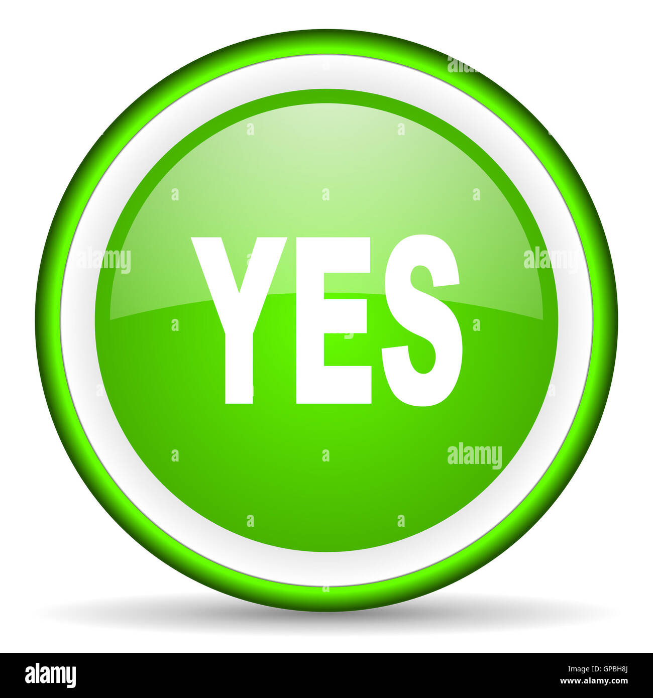 yes green glossy icon on white background Stock Photo - Alamy
