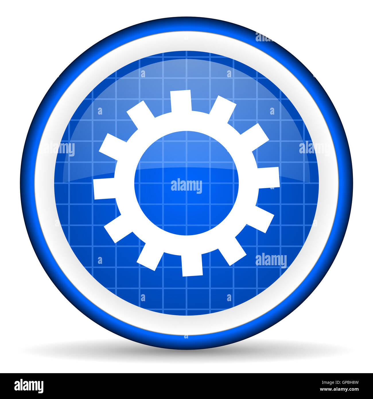 gears blue glossy icon on white background Stock Photo - Alamy