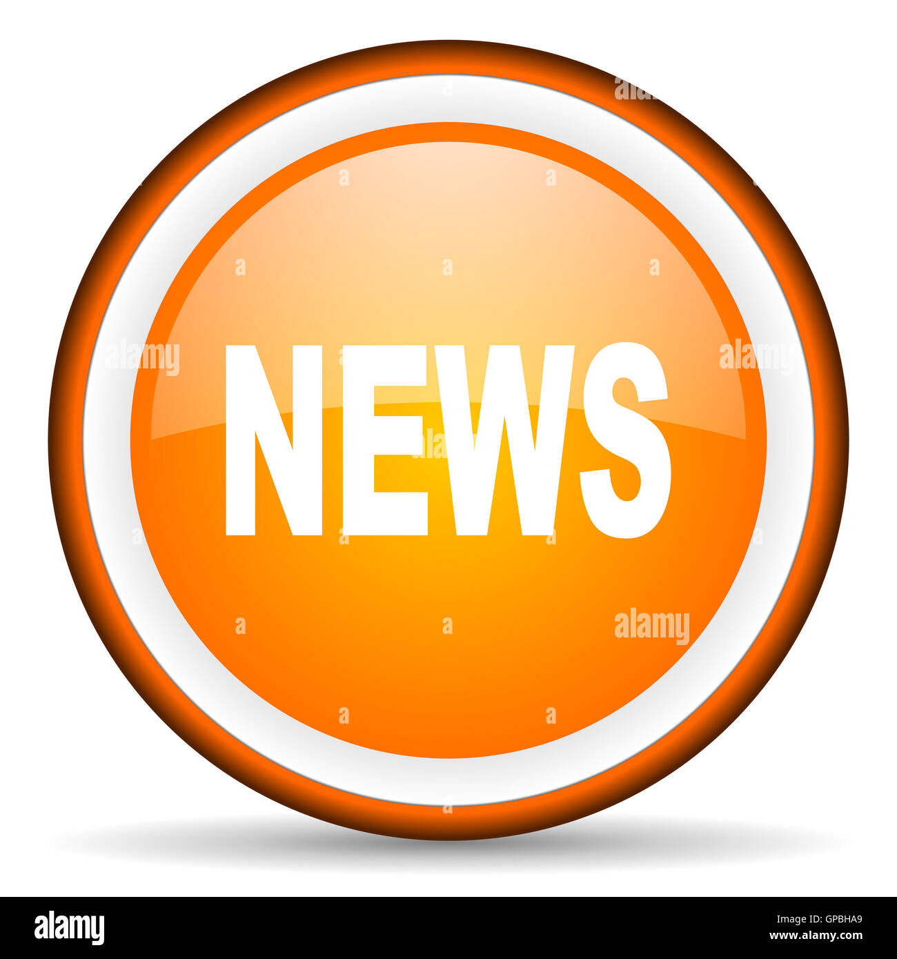 news orange glossy circle icon on white background Stock Photo - Alamy