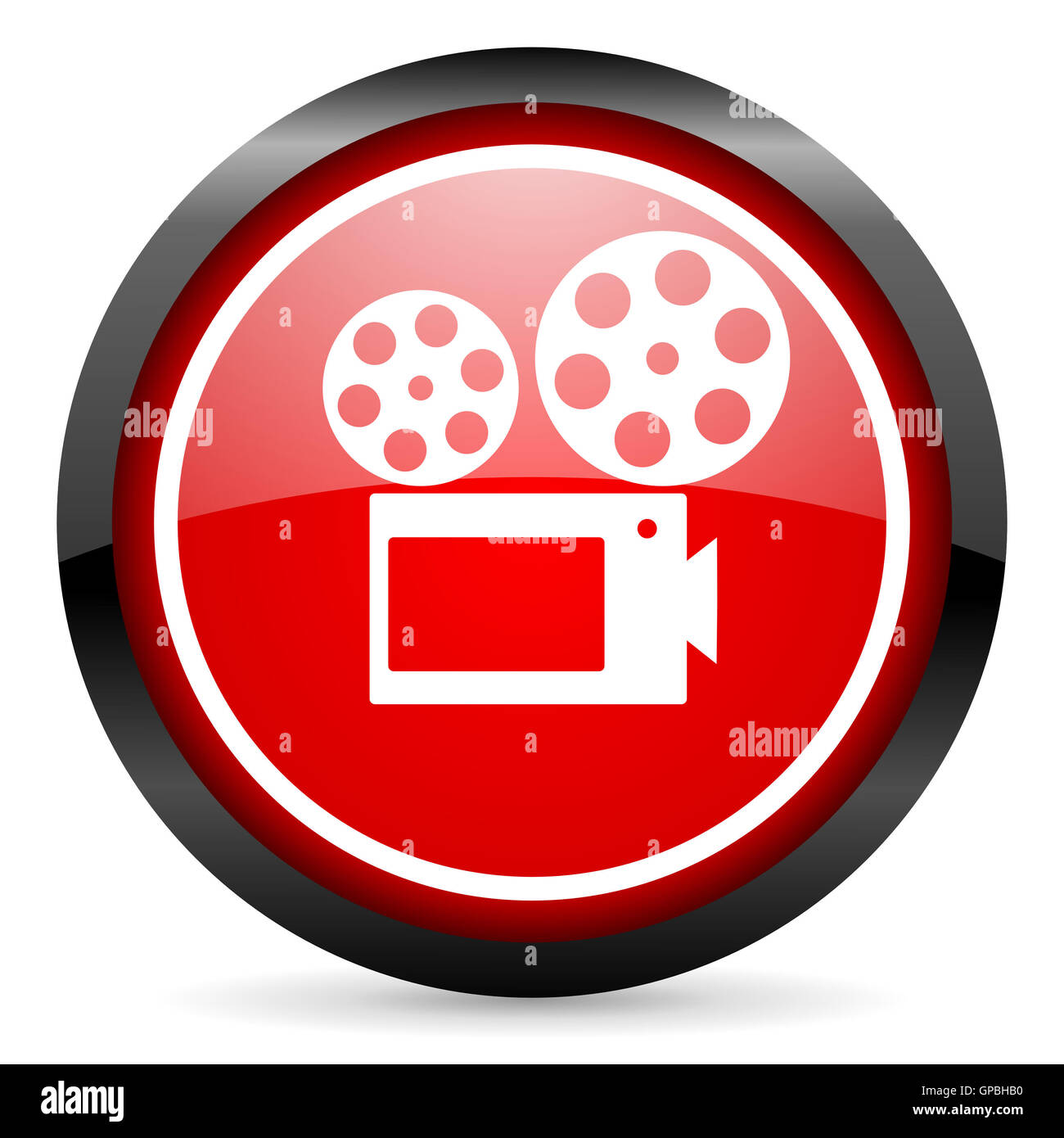 cinema round red glossy icon on white background Stock Photo - Alamy