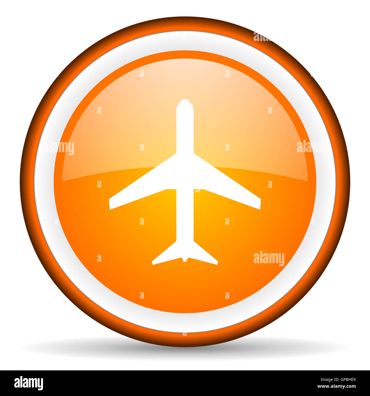 airplane orange glossy circle icon on white background Stock Photo - Alamy