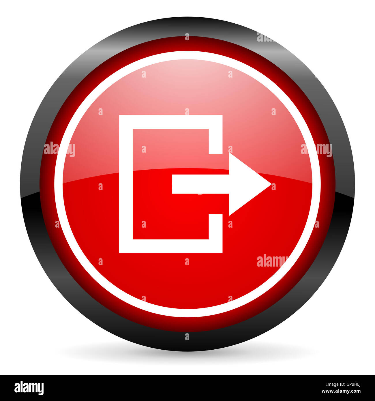 exit round red glossy icon on white background Stock Photo - Alamy