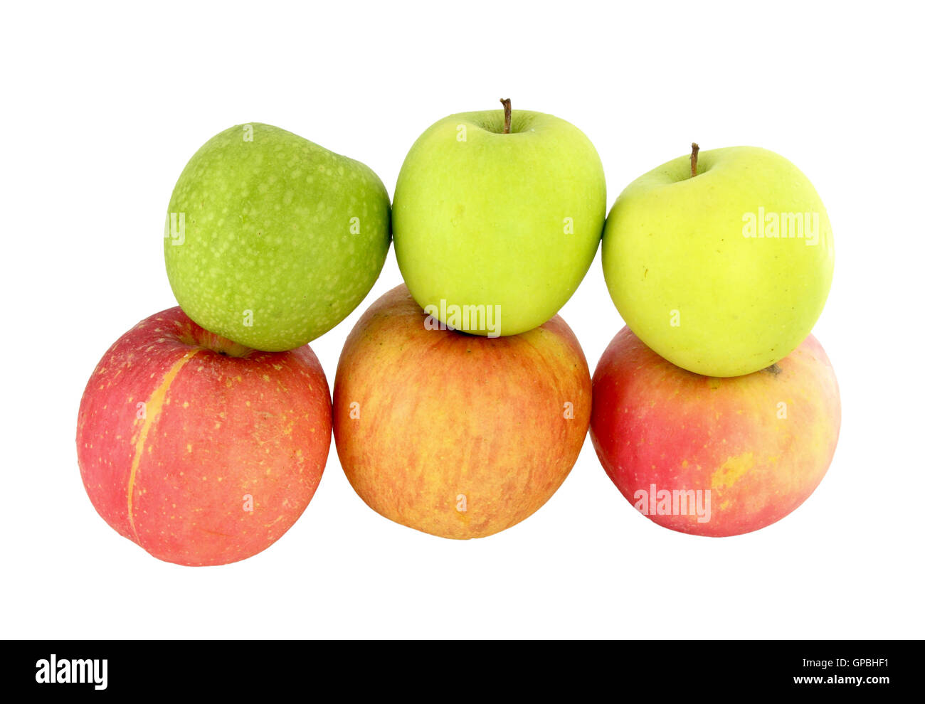 different colors apples on white background Stock Photo - Alamy