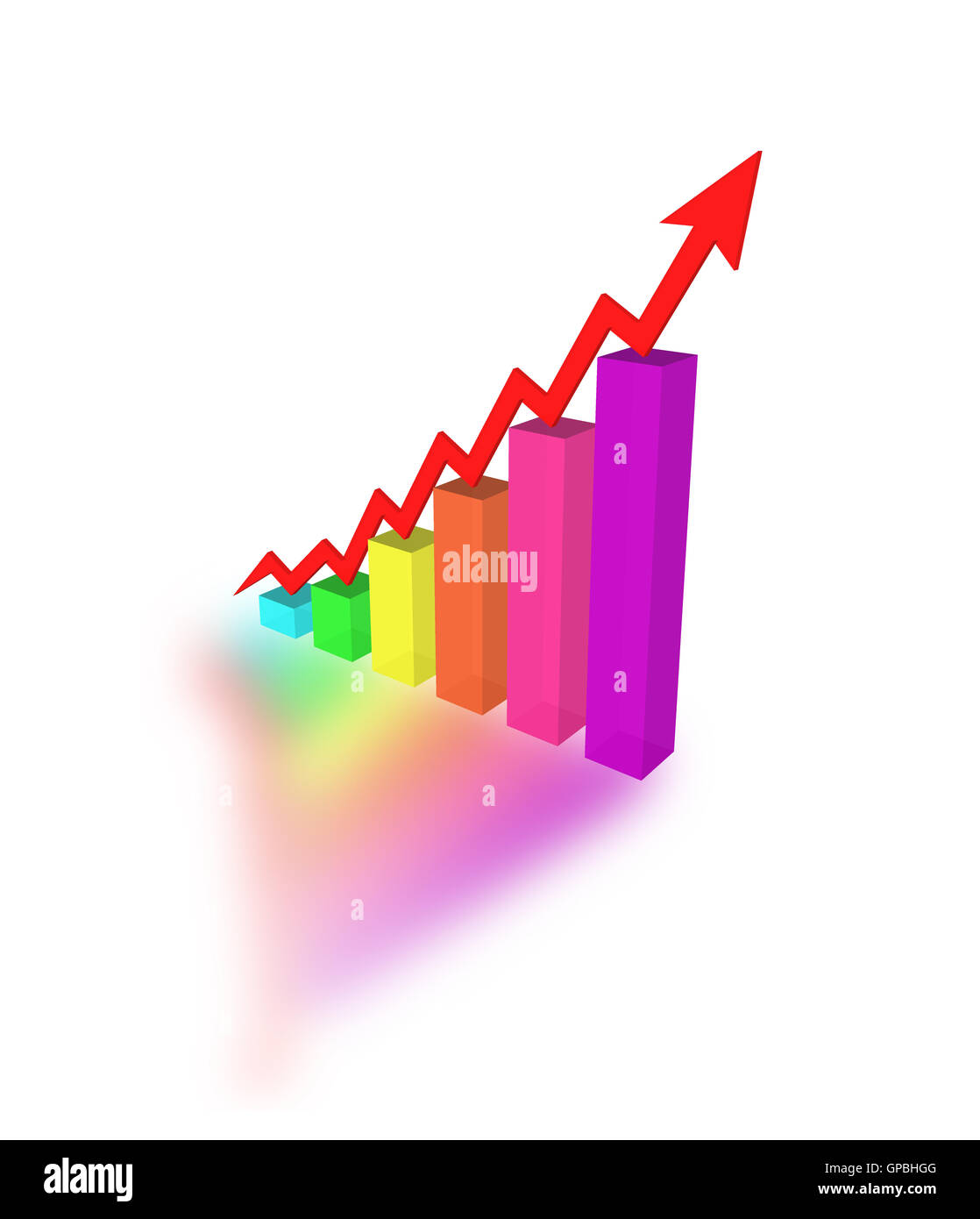 A bars graph, with an arrow going up Stock Photo - Alamy
