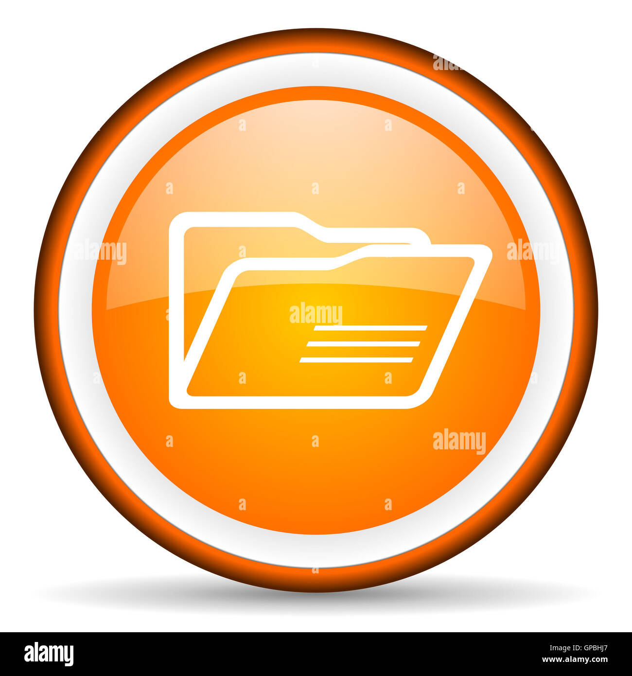 folder orange glossy circle icon on white background Stock Photo - Alamy