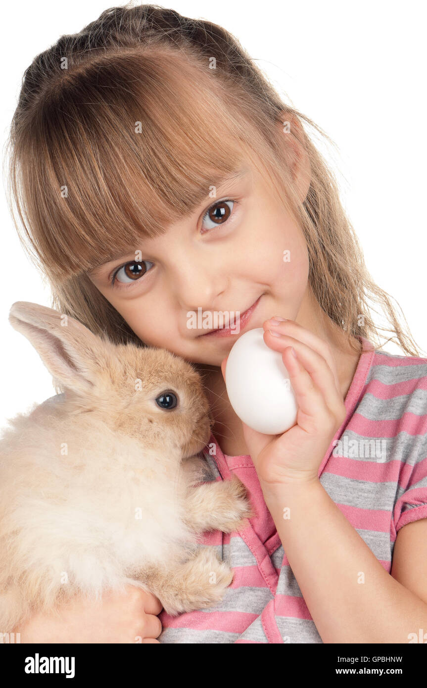 Little girl with rabbit Stock Photo - Alamy