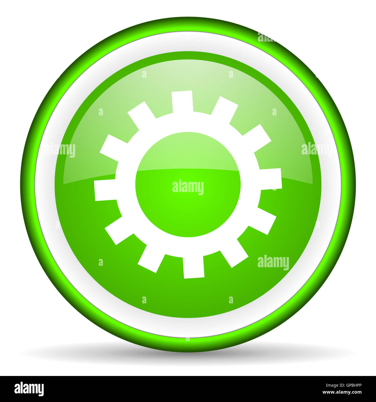 gears green glossy icon on white background Stock Photo - Alamy