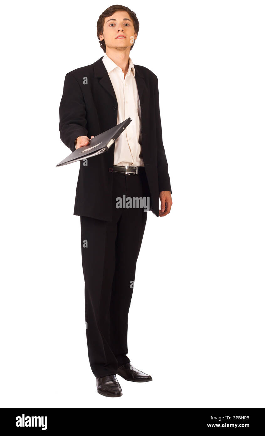 Business man handing a folder Stock Photo - Alamy