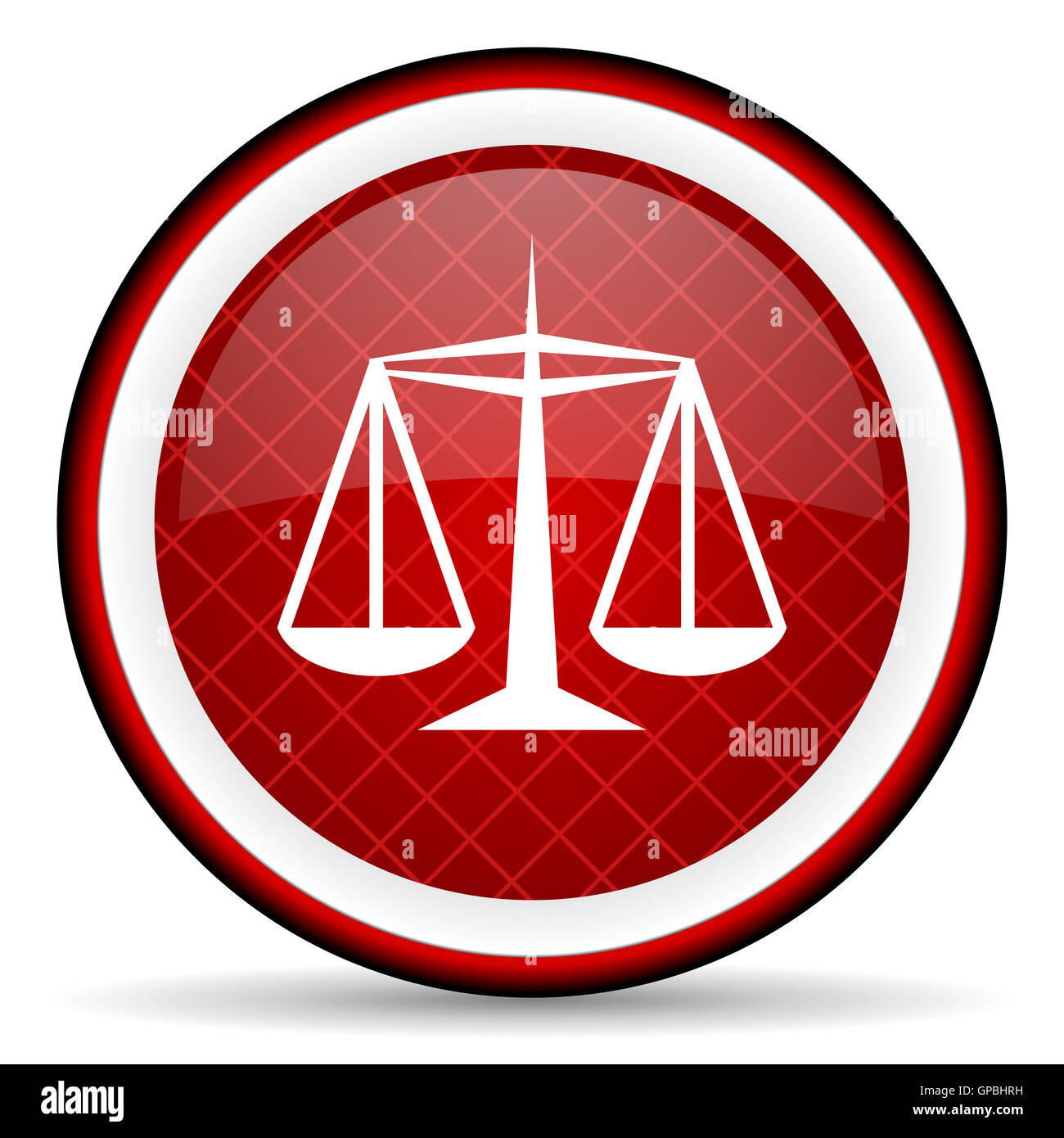 justice red glossy icon on white background Stock Photo - Alamy