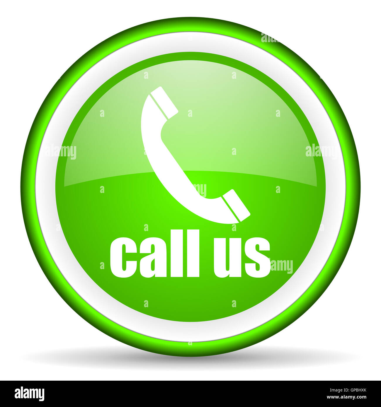 call us green glossy icon on white background Stock Photo - Alamy