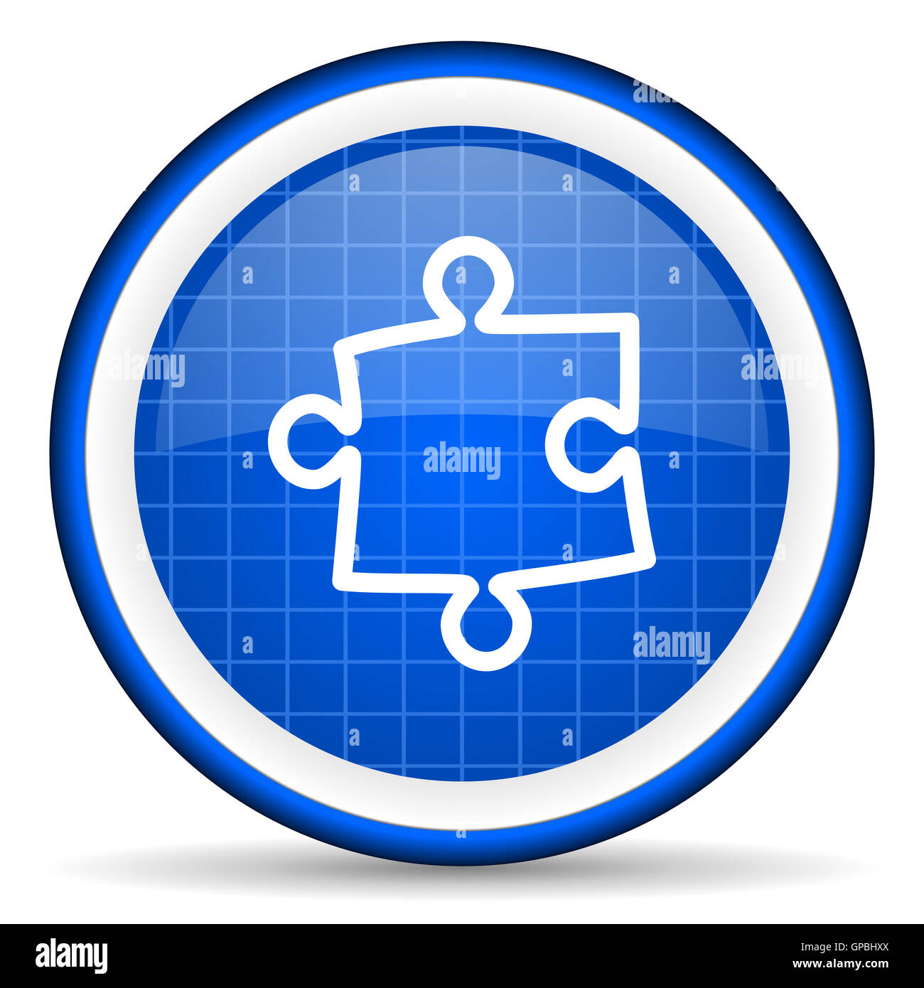 puzzle blue glossy icon on white background Stock Photo - Alamy
